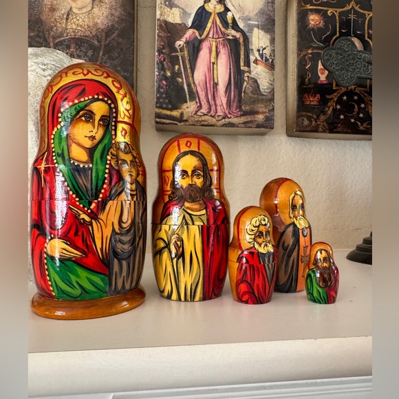 Accents | Handpainted Russian Nesting Dolls Religious Icon Set Virgin ...